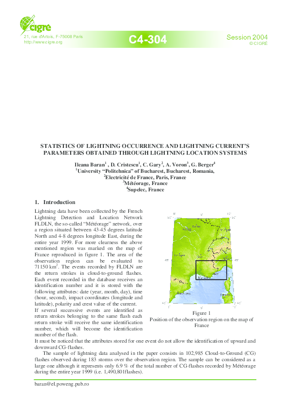 (PDF) Statistics of Lightning Occurrence and Lightning Current's Parameters Obtained Through ...