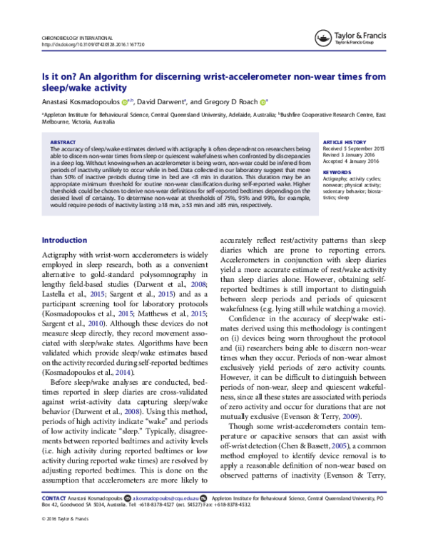 (PDF) Is it on? An algorithm for discerning wrist-accelerometer non-wear times from sleep/wake ...
