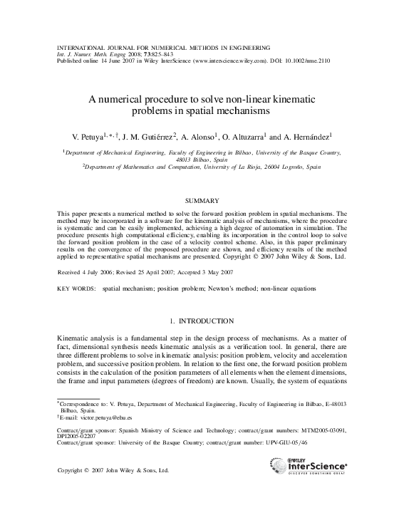 (PDF) A numerical procedure to solve non-linear kinematic problems in spatial mechanisms