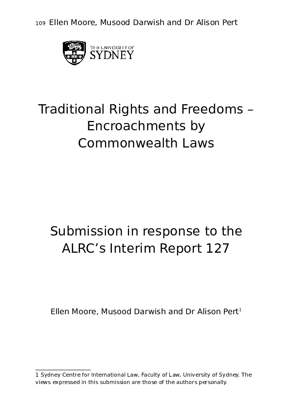 (DOC) Traditional Rights and Freedoms – Encroachments by Commonwealth Laws