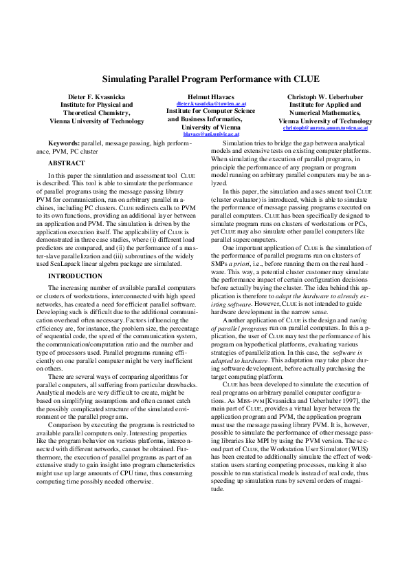 (PDF) Simulating Parallel Program Performance with CLUE | Dieter ...
