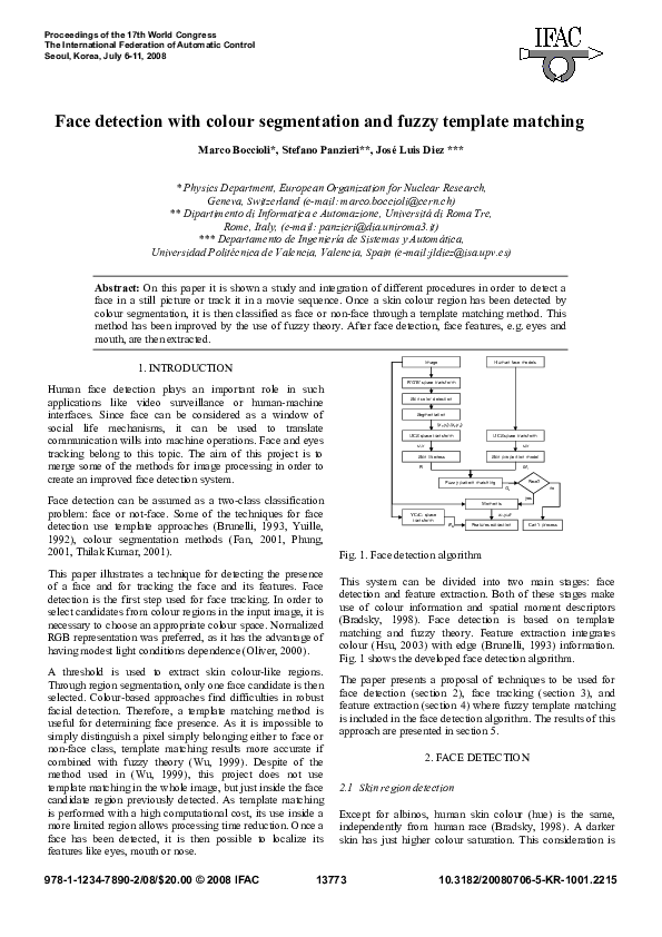 Pdf Face Detection With Colour Segmentation And Fuzzy Template Matching José Luis Díez