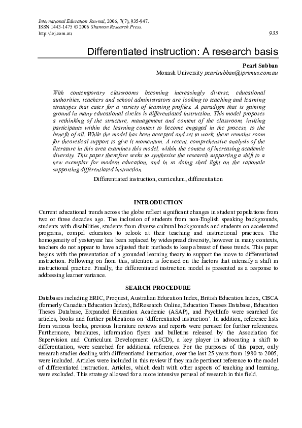 (PDF) Differentiated instruction: A research basis