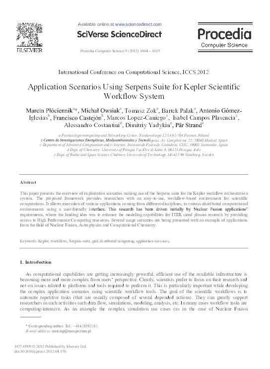 (PDF) Exploiting Serpens Suite in Kepler for Scientific Workflows