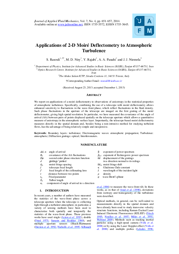 (PDF) Applications of 2-D Moiré Deflectometry to Atmospheric Turbulence