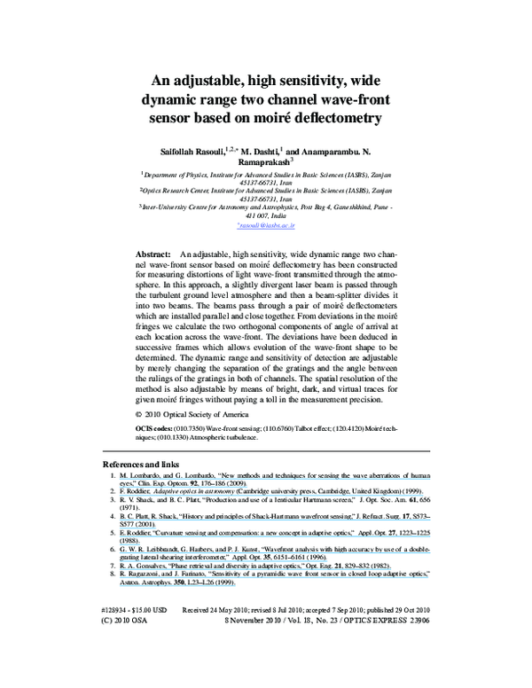 (PDF) An adjustable, high sensitivity, wide dynamic range two channel wave-front sensor based on ...