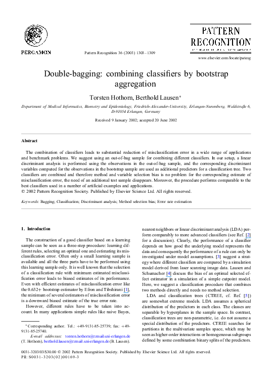 Pdf Double Bagging Combining Classifiers By Bootstrap Aggregation