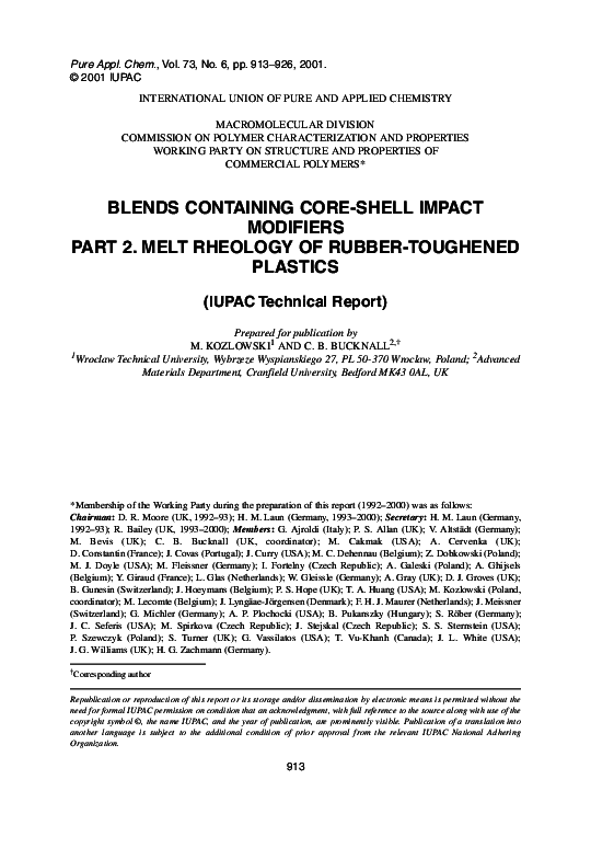Pdf Blends Containing Core Shell Impact Modifiers Part 1 Structure And Tensile Deformation