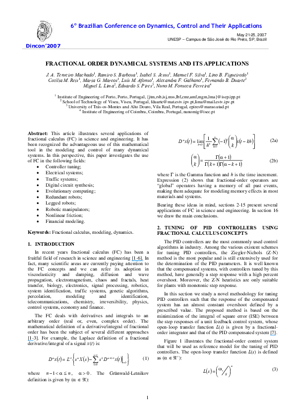 Pdf Fractional Order Dynamical Systems And Its Applications Isabel Jesus And L Afonso