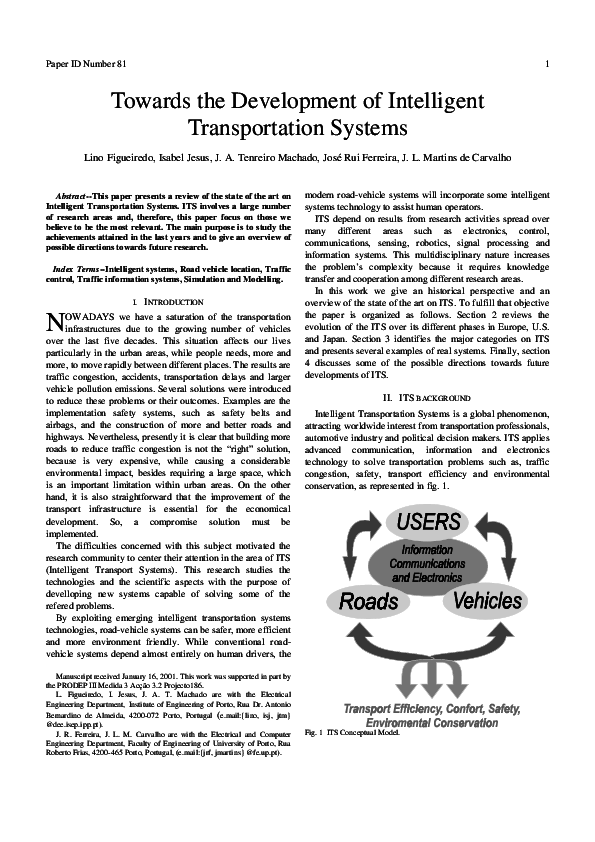 (PDF) Towards the development of intelligent transportation systems
