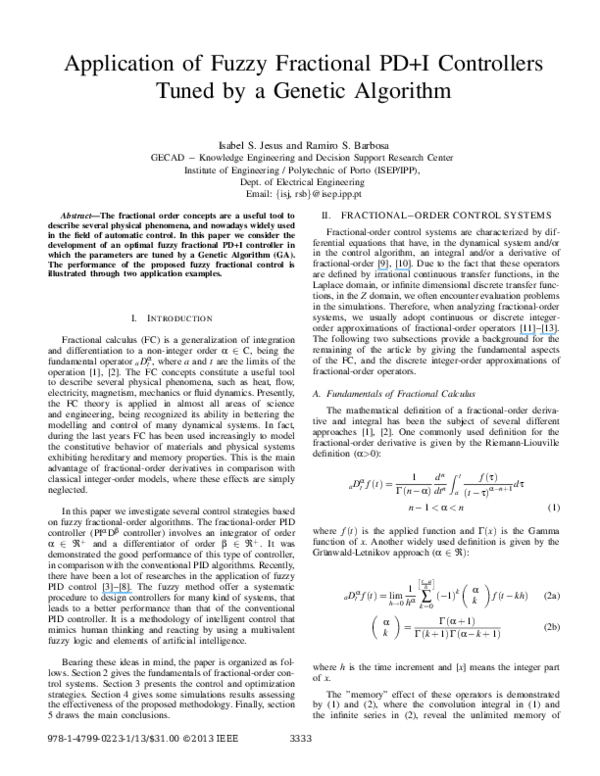 Pdf Design Of Fuzzy Fractional Pd I Controllers Tuned By A Genetic Algorithm