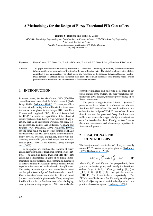 (PDF) A Methodology for the Design of Fuzzy Fractional PID Controllers