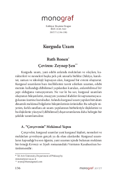 (PDF) "Kurguda Uzam" (Ruth Ronen, Çeviren: Zeynep Şen) | Monograf ...