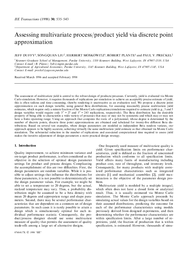 (PDF) Assessing multivariate process/product yield via discrete point approximation
