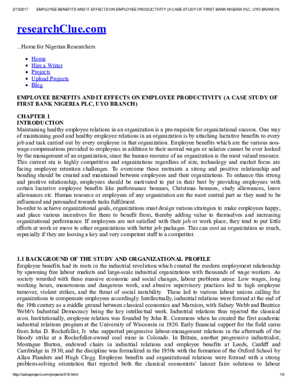 (PDF) EMPLOYEE BENEFITS AND IT EFFECTS ON EMPLOYEE PRODUCTIVITY (A CASE ...