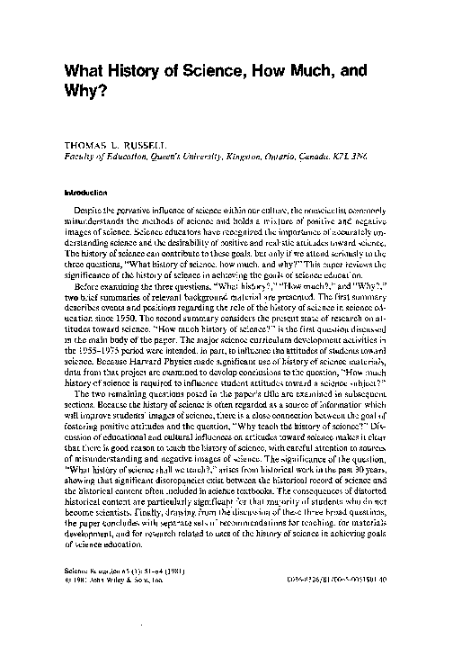 (PDF) What History of Science, How Much, and Why