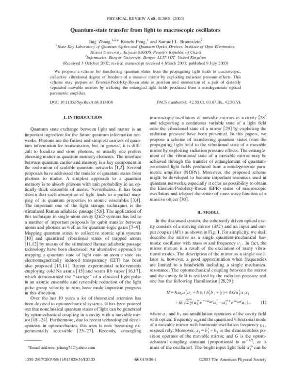(PDF) Quantum-state transfer from light to macroscopic oscillators | Samuel Braunstein ...