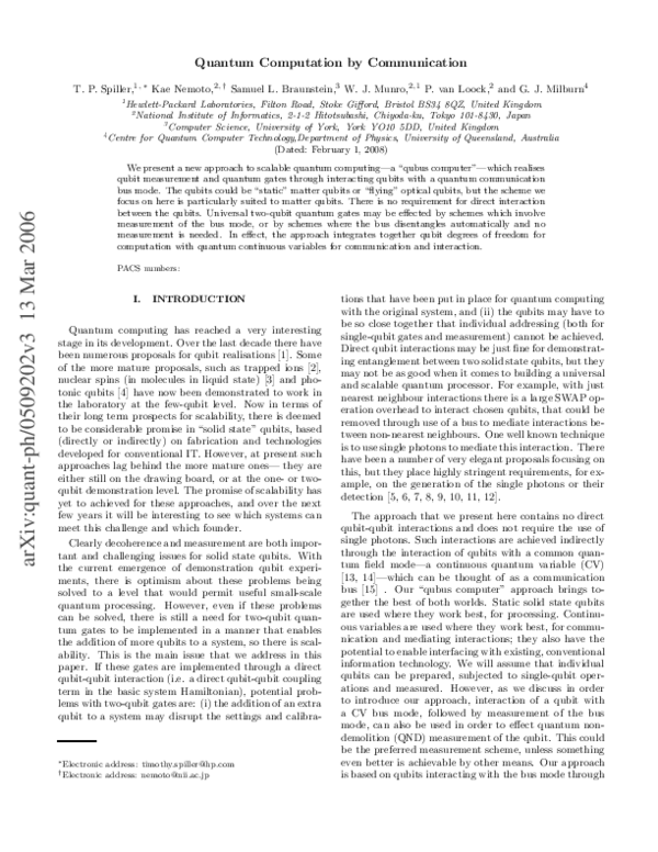 Pdf Quantum Computation By Communication