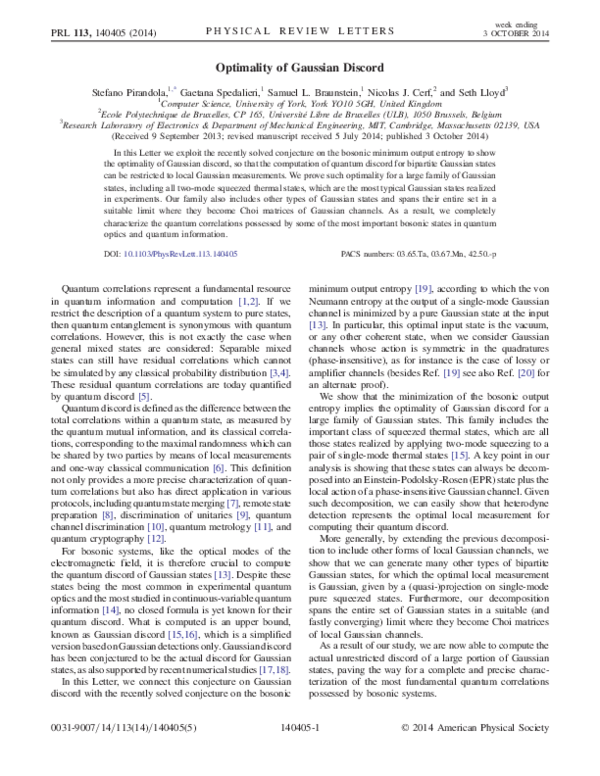 (PDF) Optimality of Gaussian Discord