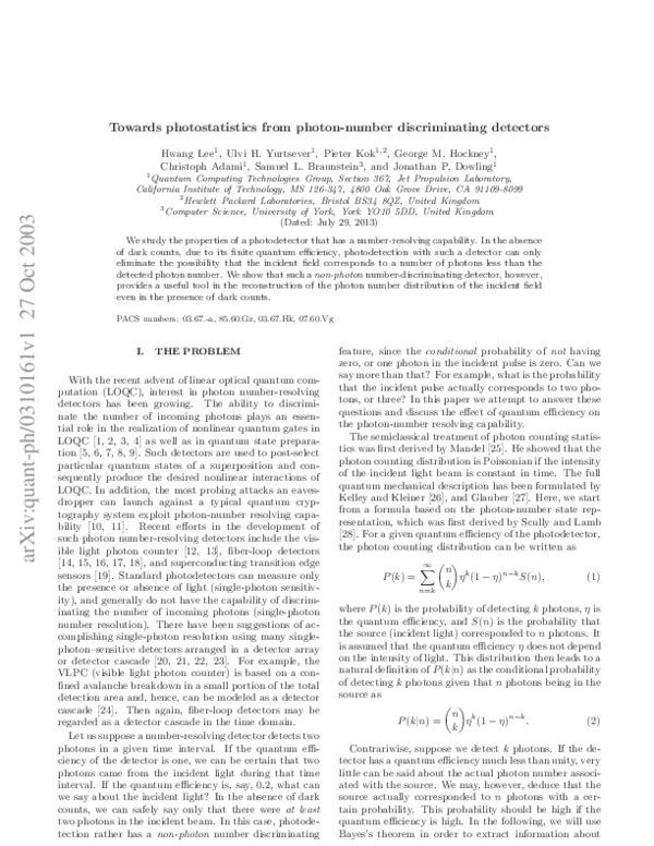 (PDF) Towards photostatistics from photon-number discriminating detectors