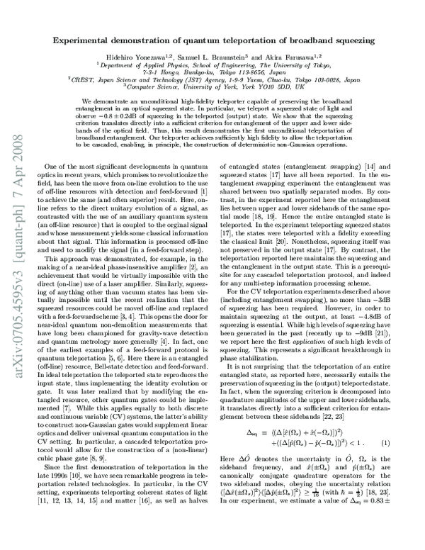 (PDF) Teleporting continuous-variable entanglement