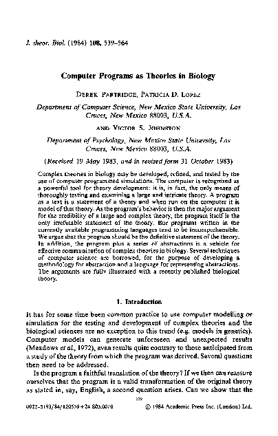 (PDF) Computer programs as theories in biology