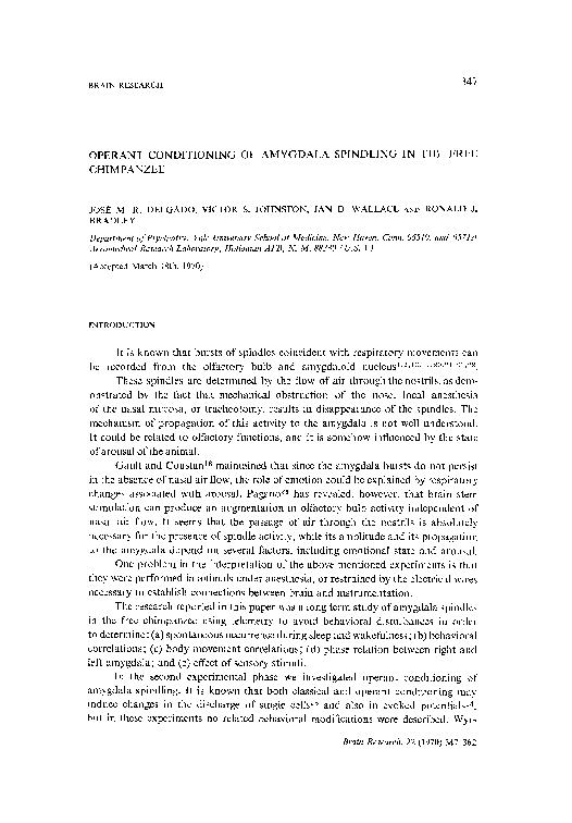 (PDF) Operant conditioning of amygdala spindling in the free chimpanzee