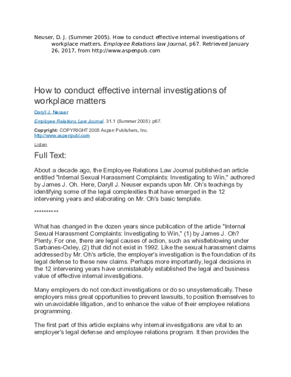 How to conduct effective internal investigations of workplace matters