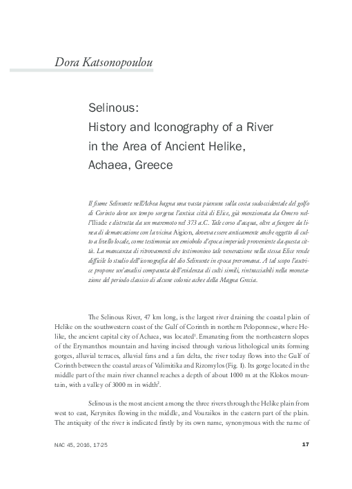 (PDF) Selinous: History and Iconography of a River in the Area of ...