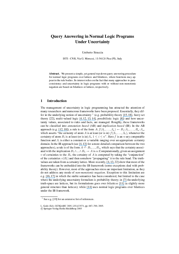 (PDF) Query Answering in Normal Logic Programs Under Uncertainty