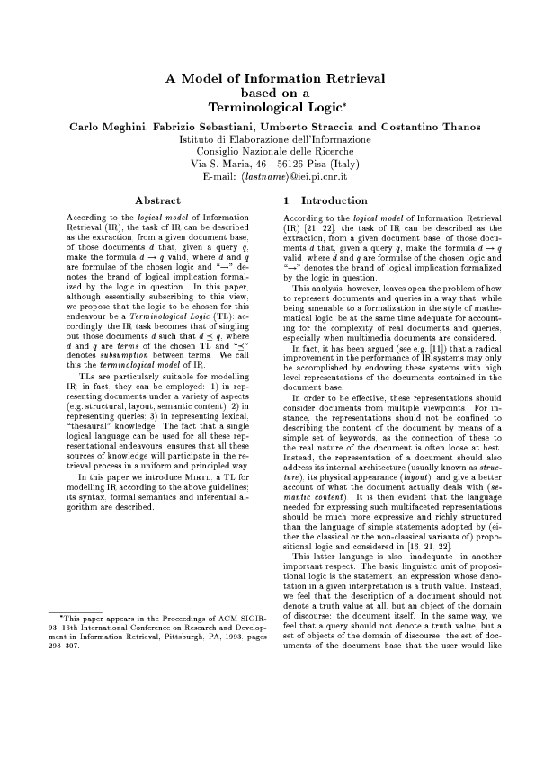 (PDF) A model of information retrieval based on a terminological logic | umberto straccia ...