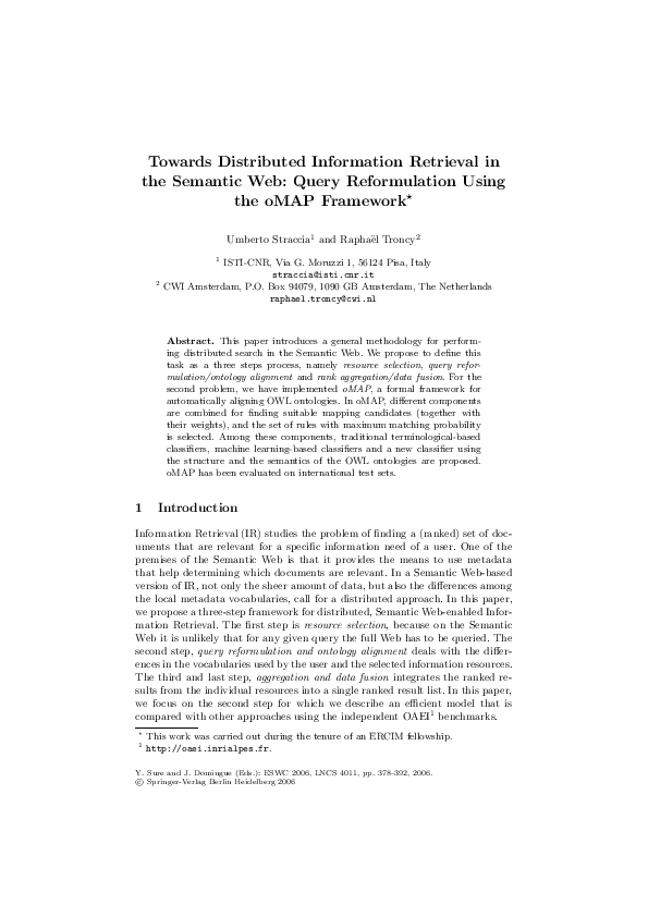 (PDF) Towards Distributed Information Retrieval in the Semantic Web: Query Reformulation Using ...