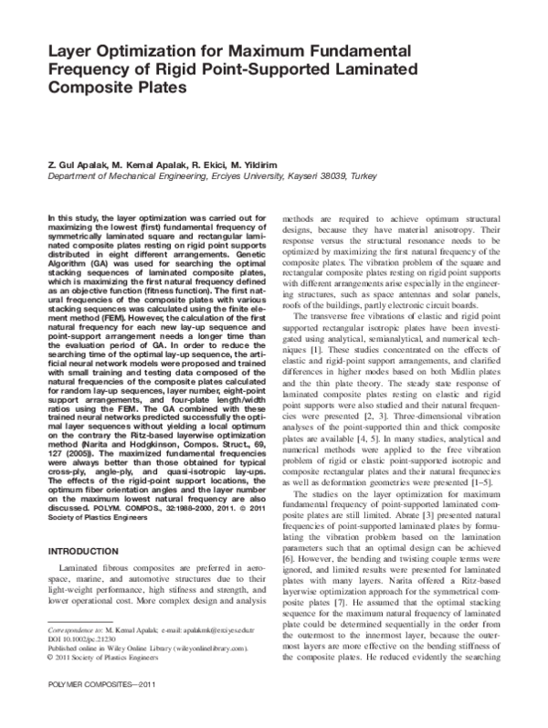 Pdf Layer Optimization For Maximum Fundamental Frequency Of Rigid Point Supported Laminated