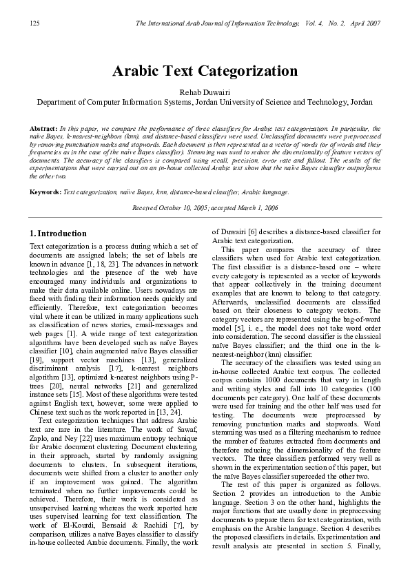 Pdf Arabic Text Categorization