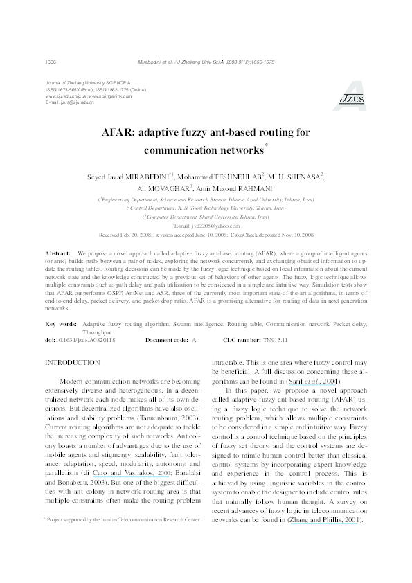 Pdf Afar Adaptive Fuzzy Ant Based Routing For Communication Networks