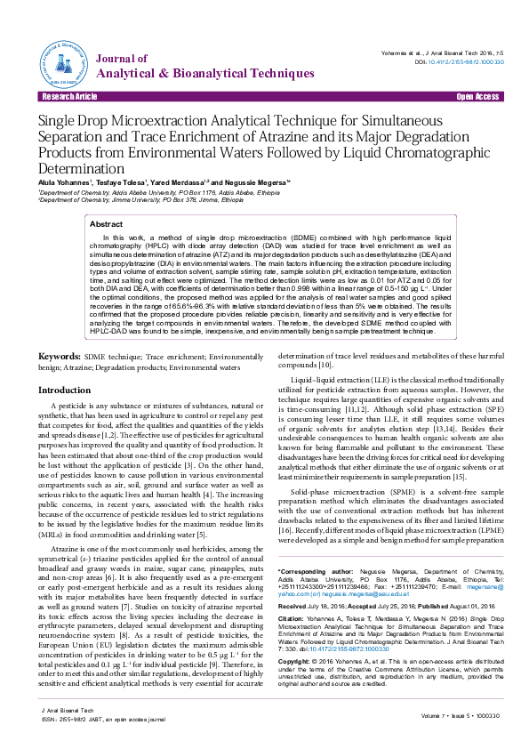 (PDF) Single Drop Microextraction Analytical Technique for Simultaneous Separation and Trace ...