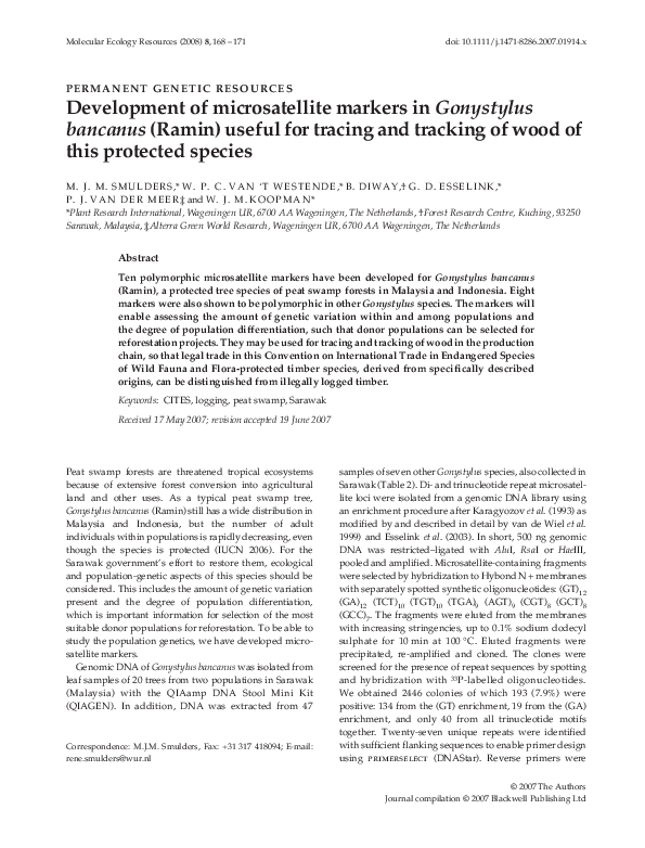 (PDF) Development of microsatellite markers in Gonystylus bancanus (Ramin) useful for tracing ...