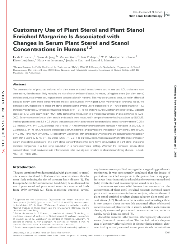 (PDF) Customary use of plant sterol and plant stanol enriched margarine ...