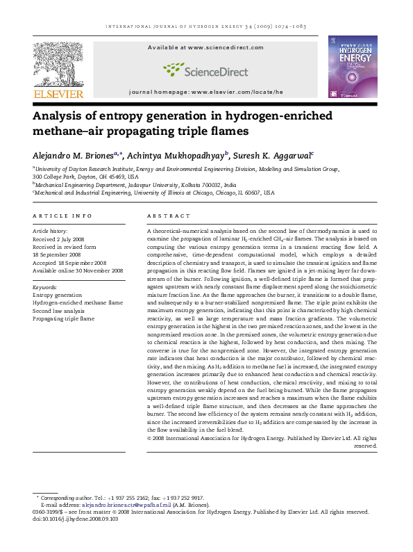 (PDF) Analysis of entropy generation in hydrogen-enriched ultra-lean counter-flow methane-air ...