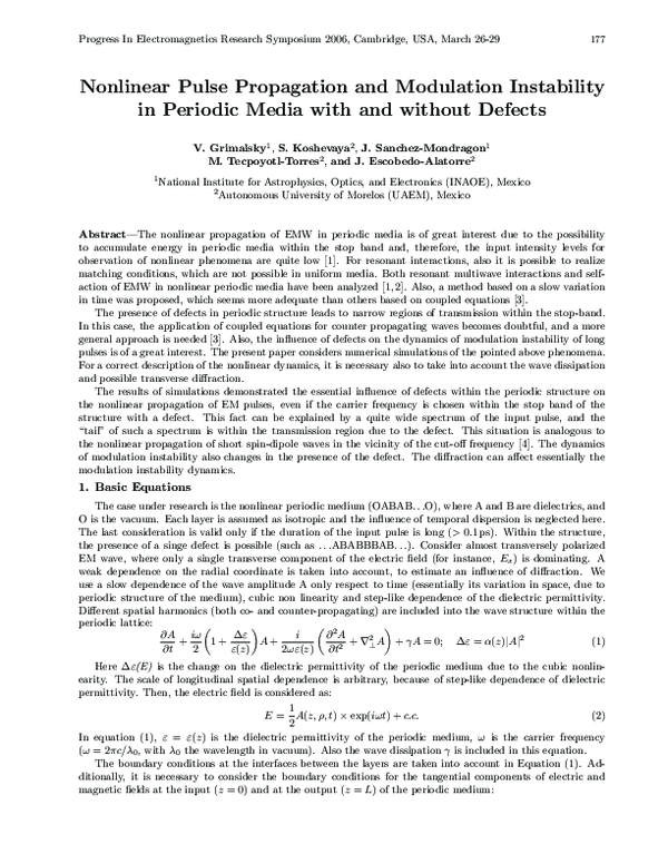 (PDF) Nonlinear pulse propagation in periodic media with and without defects