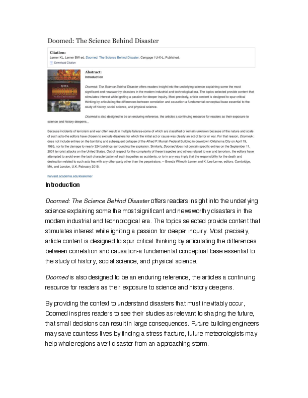 (PDF) Doomed: the science behind disasters.