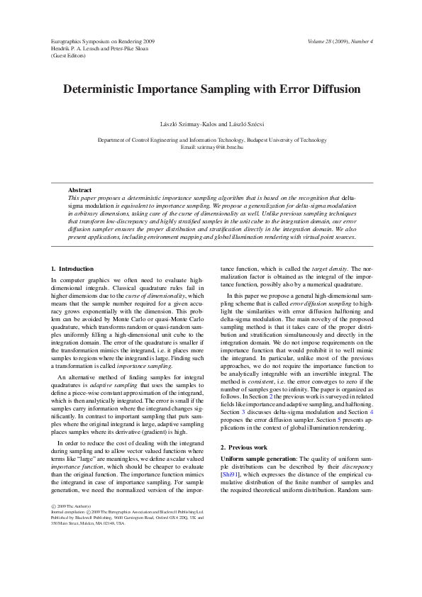 (PDF) Deterministic importance sampling with error diffusion
