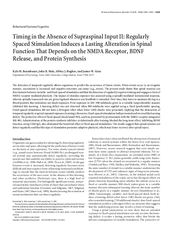 (PDF) Timing in the Absence of Supraspinal Input II: Regularly Spaced ...