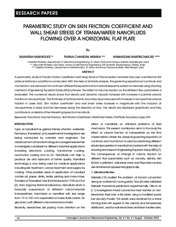 (PDF) Parametric Study on Skin Friction Coefficient and Wall Shear ...