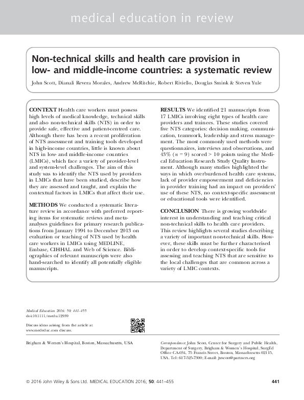 (PDF) Non-technical skills and healthcare provision in low- and middle-income countries A ...