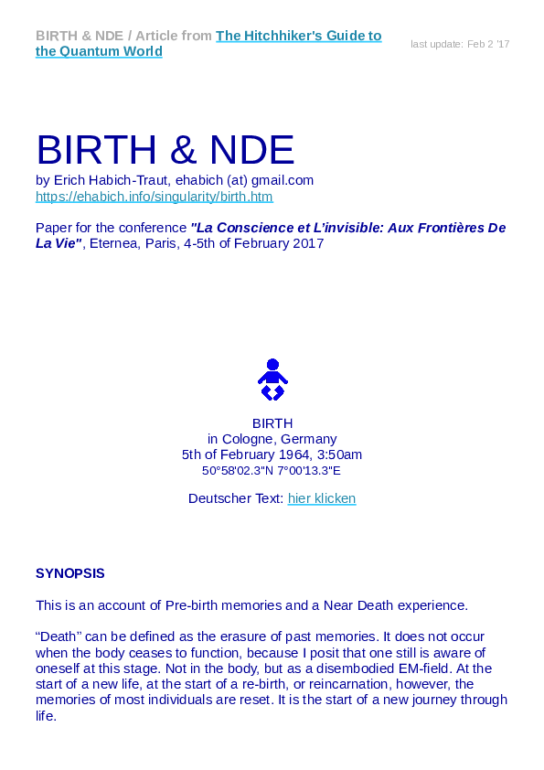 (PDF) PRE-BIRTH, BIRTH & NEAR DEATH EXPERIENCE (2017)