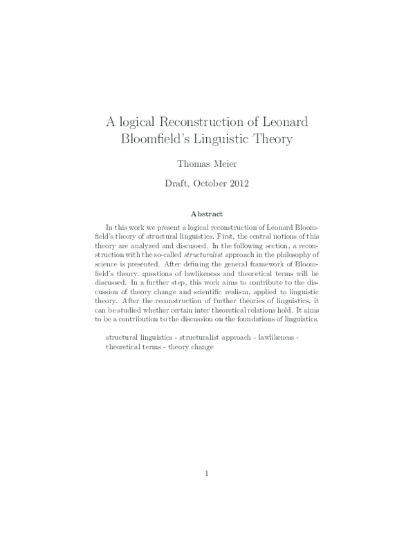 (PDF) A logical Reconstruction of Leonard Bloomfield's Linguistic Theory