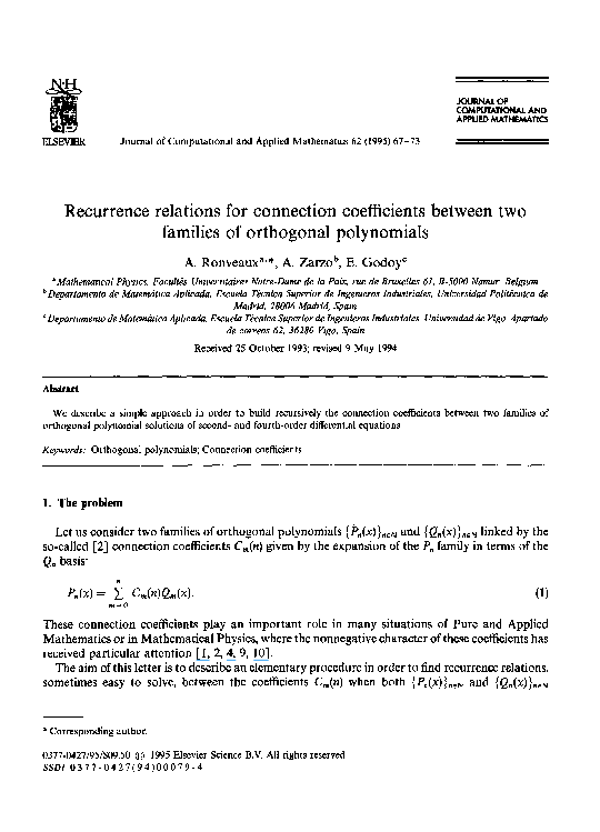Pdf Recurrence Relations For The Connection Coefficients Of Orthogonal Polynomials Of A