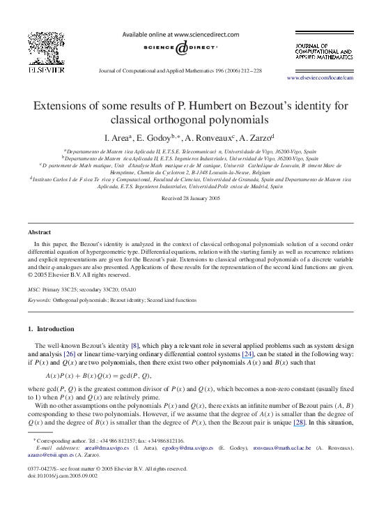 (PDF) Extensions of some results of P. Humbert on Bezout's identity for ...