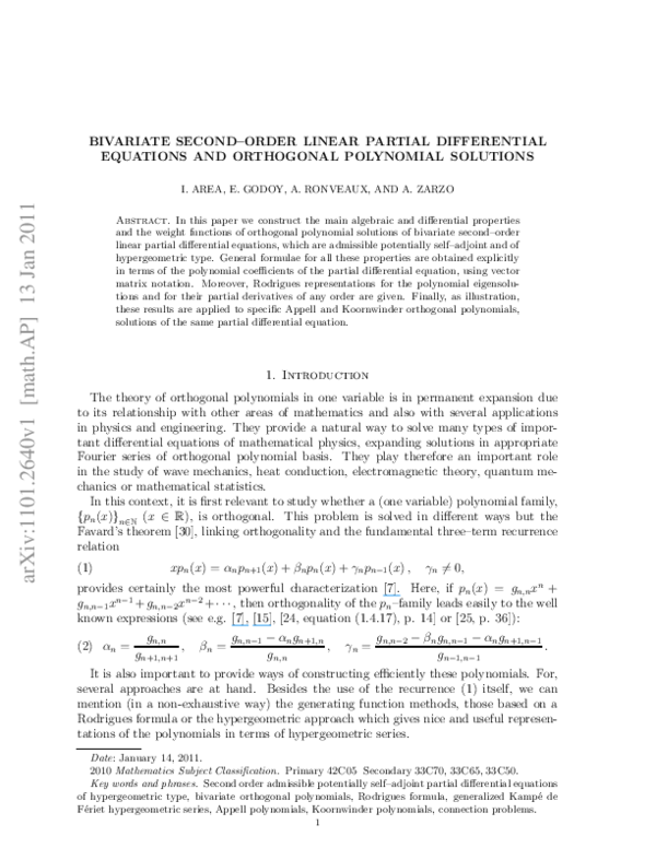 Pdf Bivariate Second Order Linear Partial Differential Equations And Orthogonal Polynomial